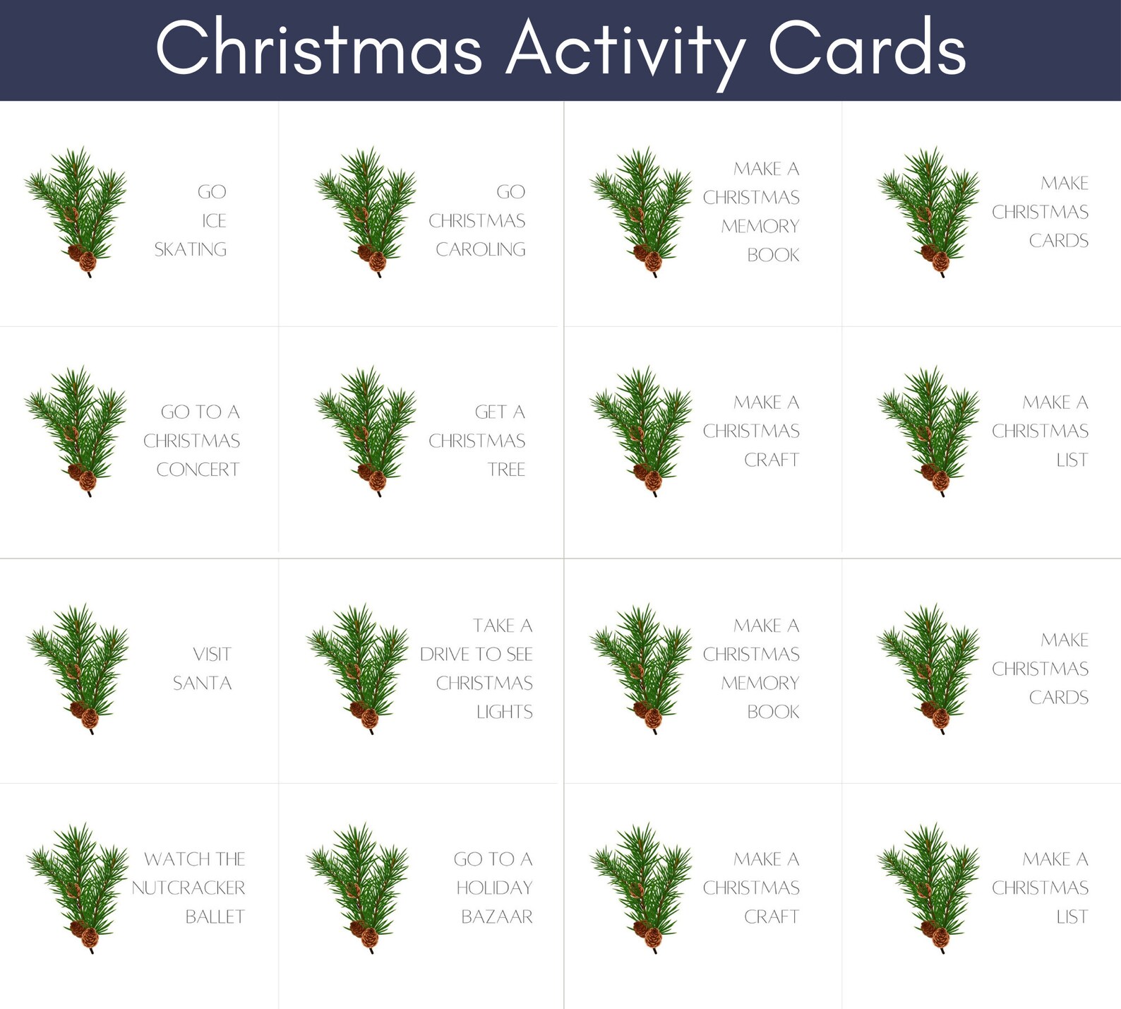 Christmas Fun List | Christmas Activity Cards | Advent Activities - Etsy