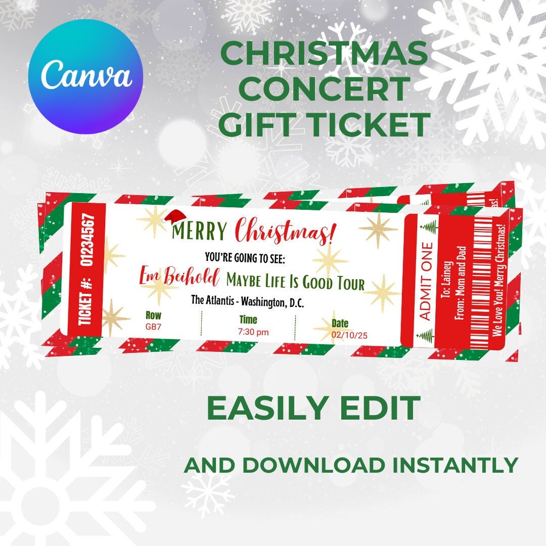 Christmas Concert Gift Ticket Printable Christmas Gift - Etsy