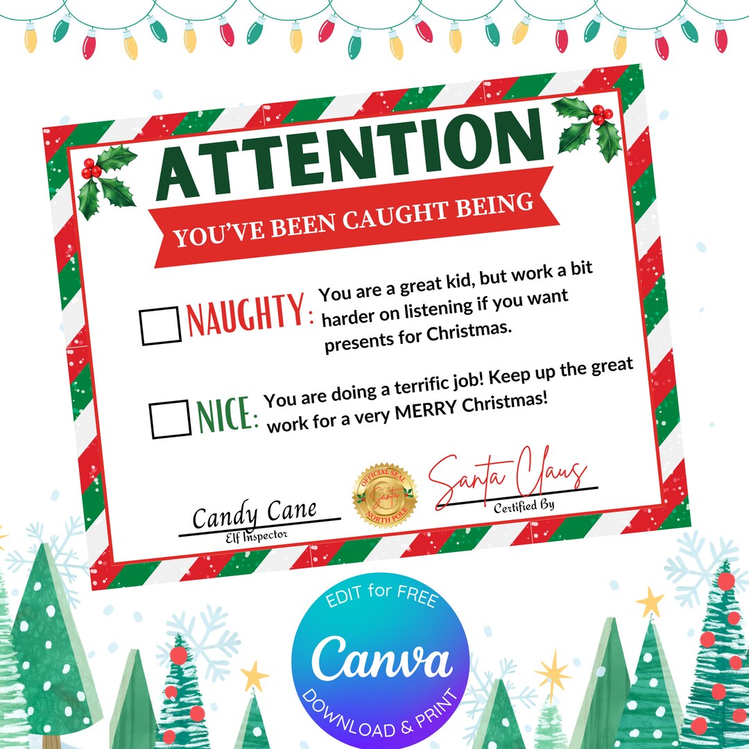 Elf Caught Being Good Certificate, North Pole, Santa Certified, Digital ...
