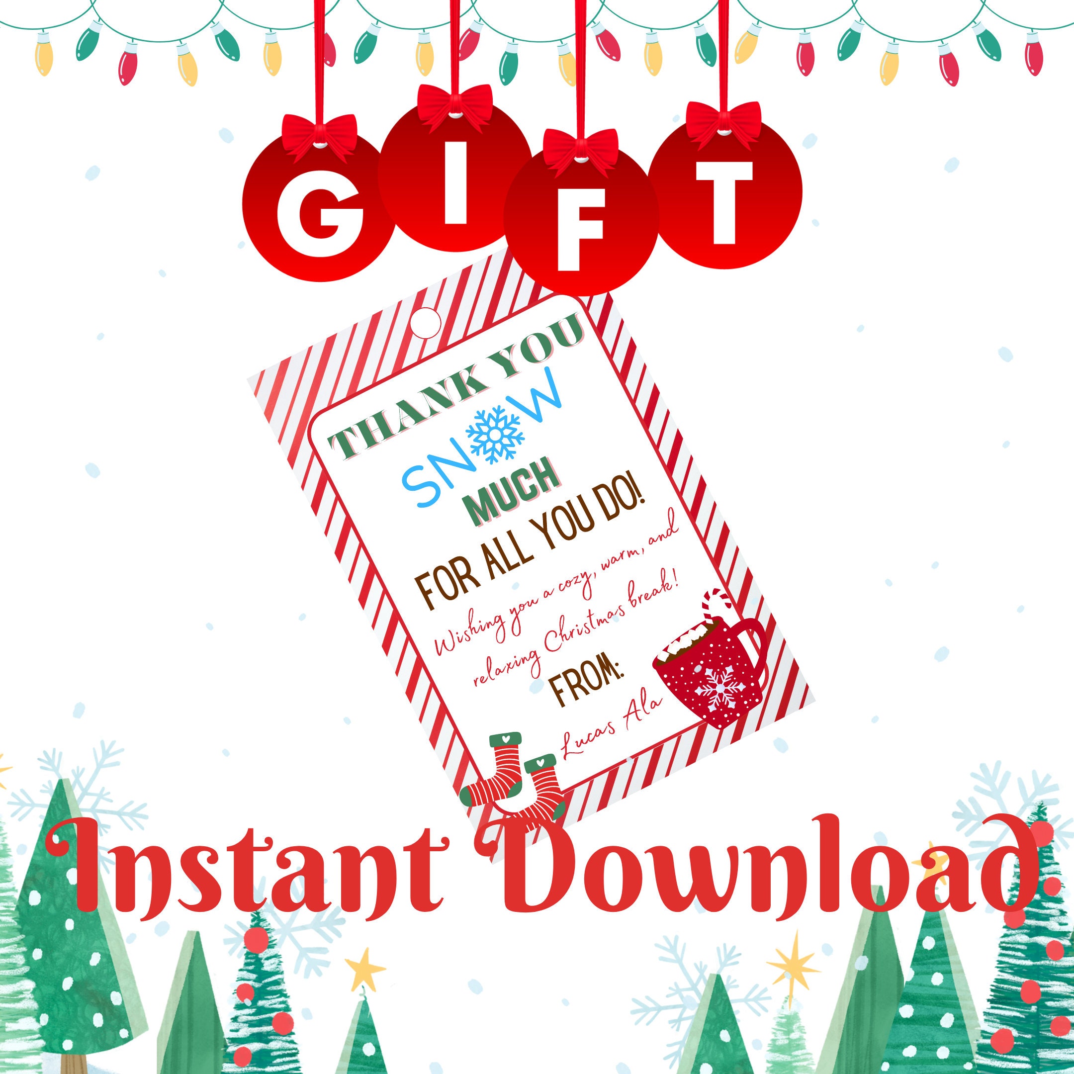 Thank You Teacher Gift Tag Thank You Christmas Tag Thank - Etsy