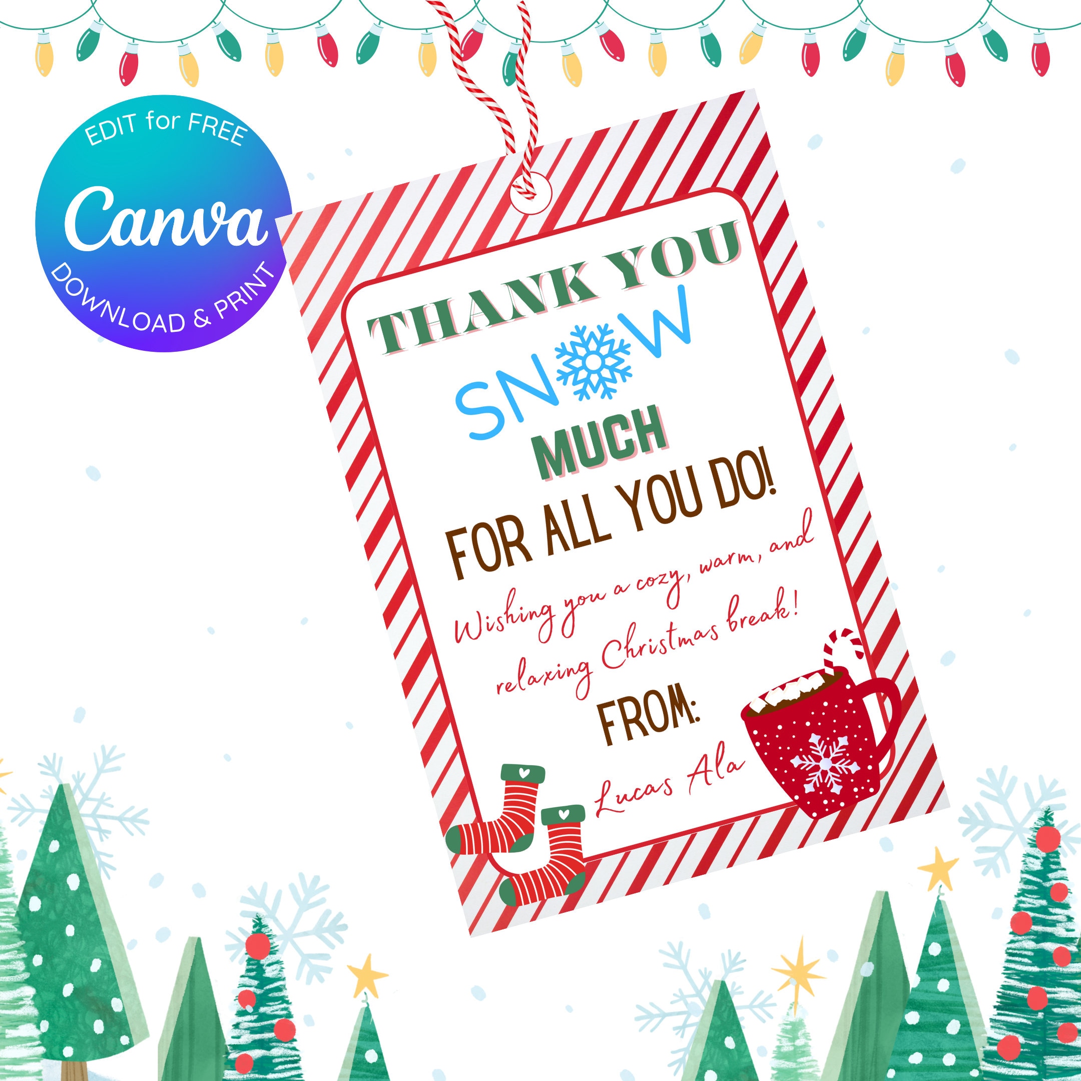 Thank You Teacher Gift Tag Thank You Christmas Tag Thank - Etsy