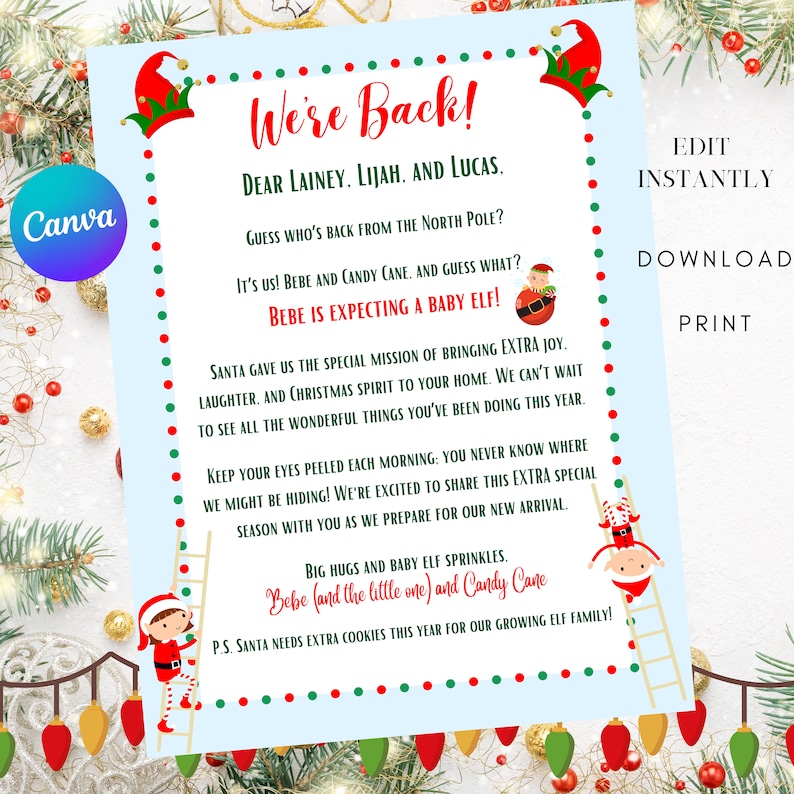 Elf Arrival Letter PREGNANT BABY ELF Digital, Edit, Downloadable, Elf ...