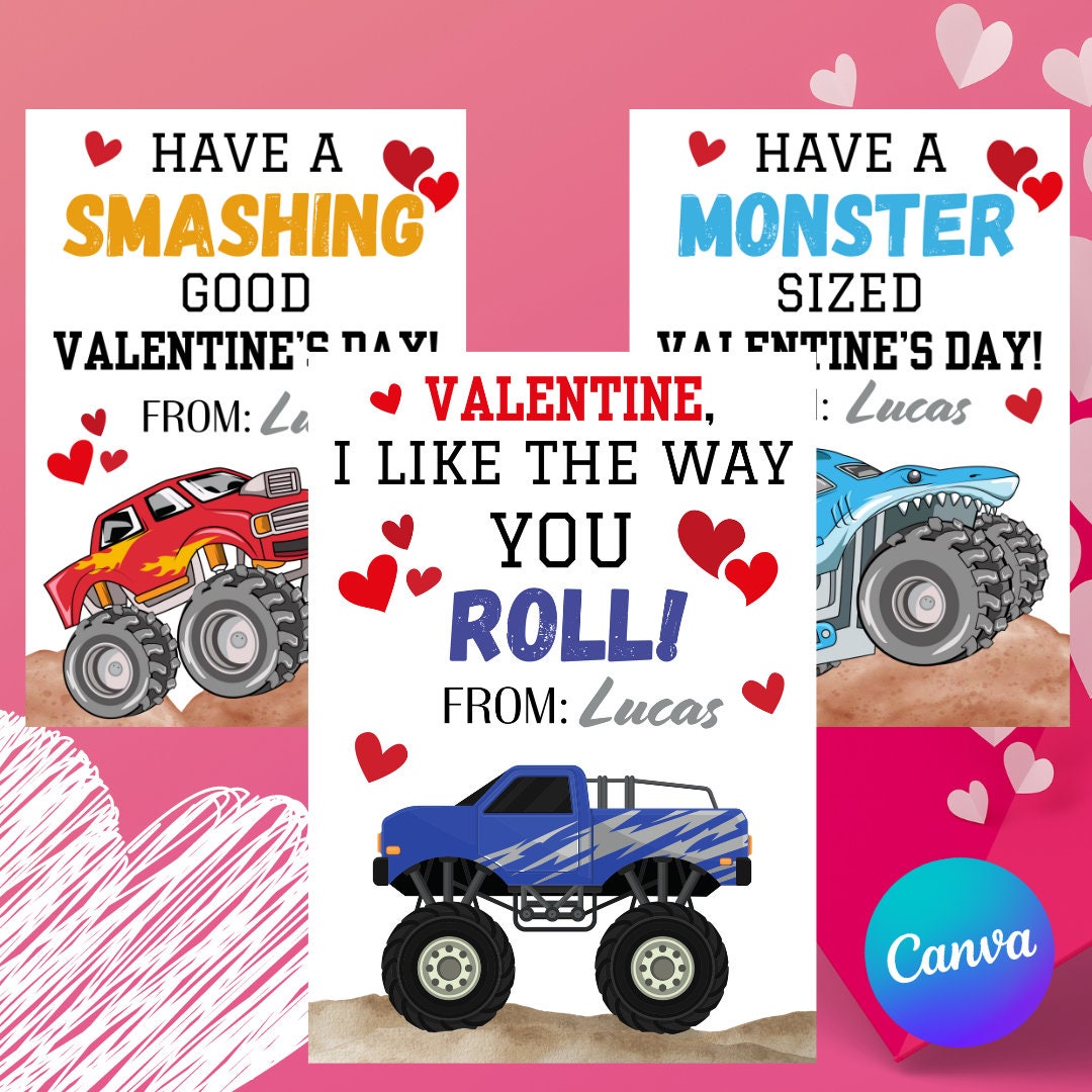 Monster Truck Valentine Boys DIY Printable Editable Instant Digital ...