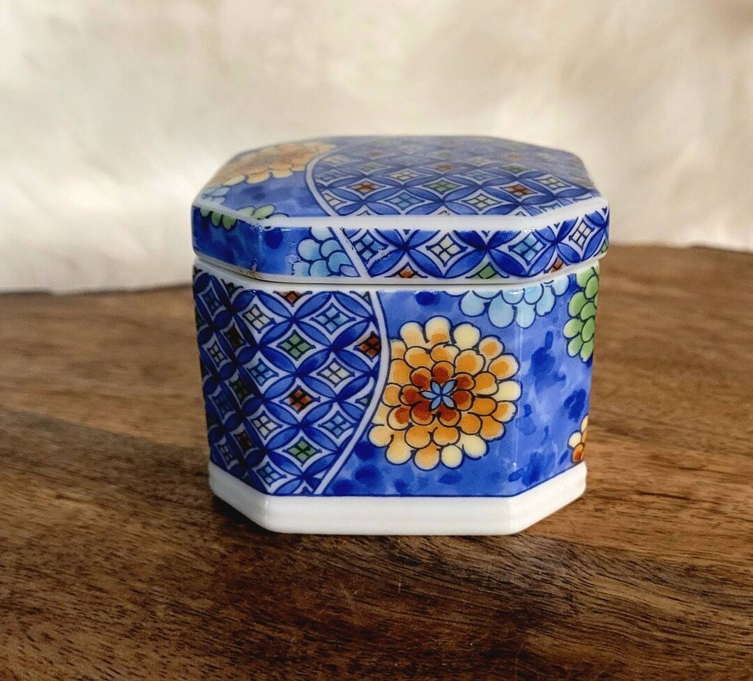Vintage ASHIBI Japan Porcelain Floral Art Trinket Jewelry Lidded Box - Etsy