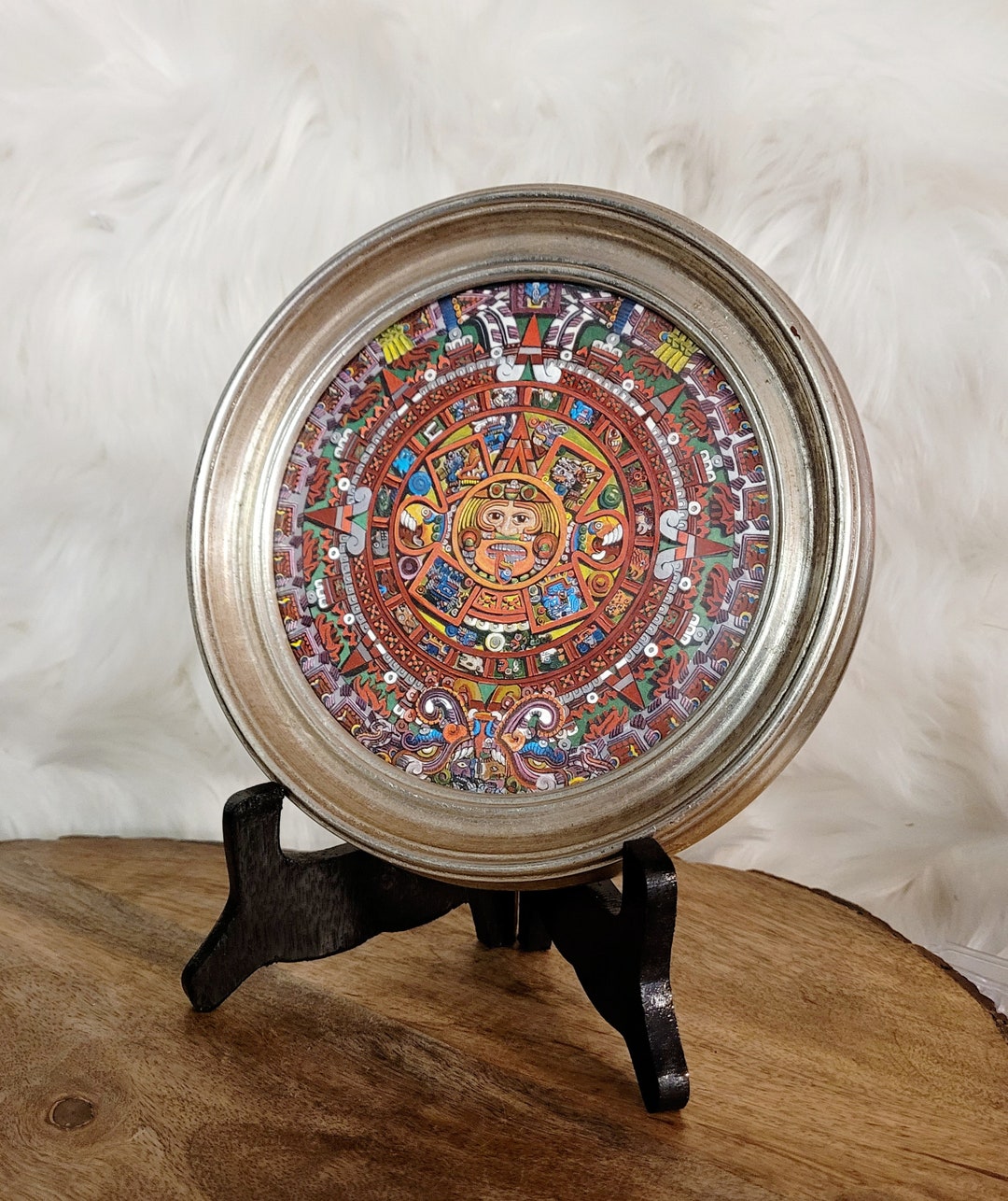 Vintage Mayan Aztec Calendar Round Framed Foil Art Wall Hanging - Etsy