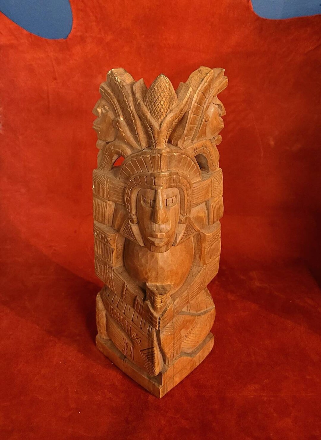 Vintage Hand Carved Aztec Tiki God Totem Solid Wood Statue 14" - Etsy