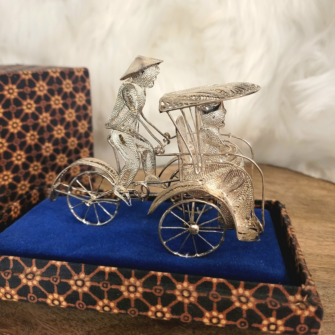 Vintage Silver Filigree Rickshaw Cart Figurine in Display Box - Etsy
