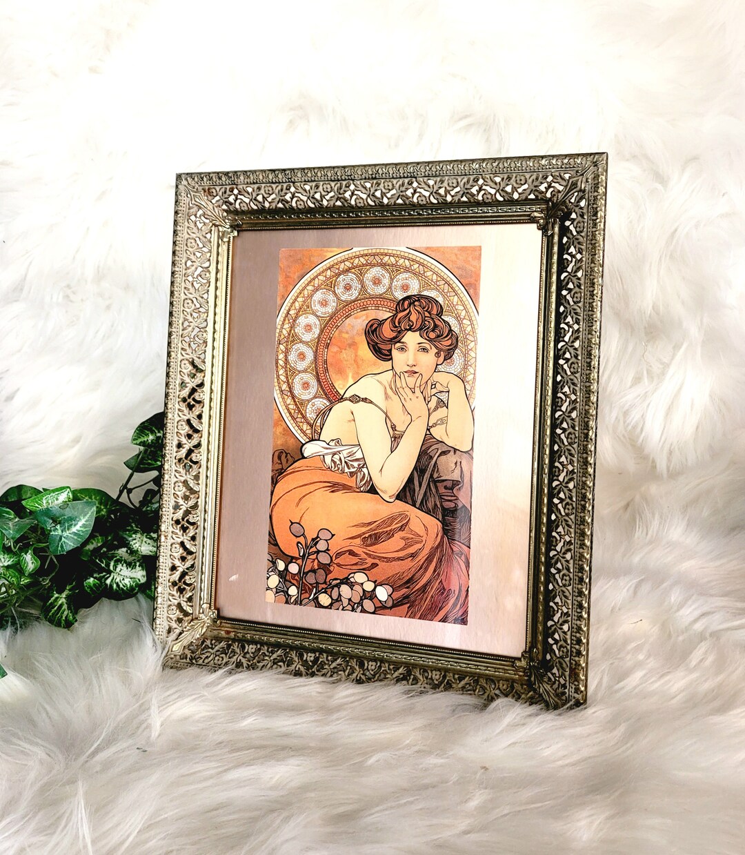Vintage Alfonse Mucha Art Noveau Brass Framed Easel Back Wall Hanging ...