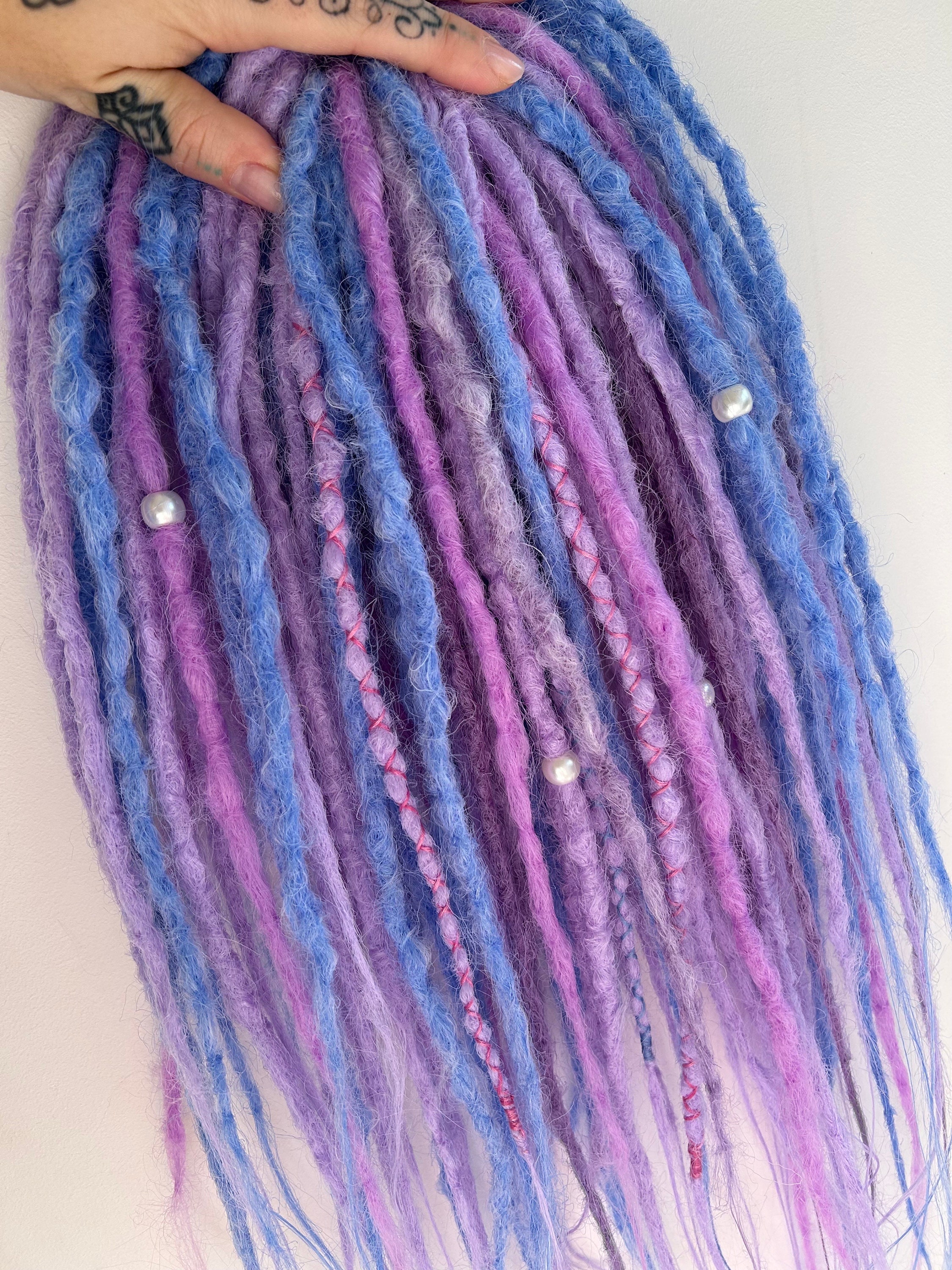 Blue Lavender Viking Mix DE Dreads, Synthetic DE Soft Dreadlocks Set ...