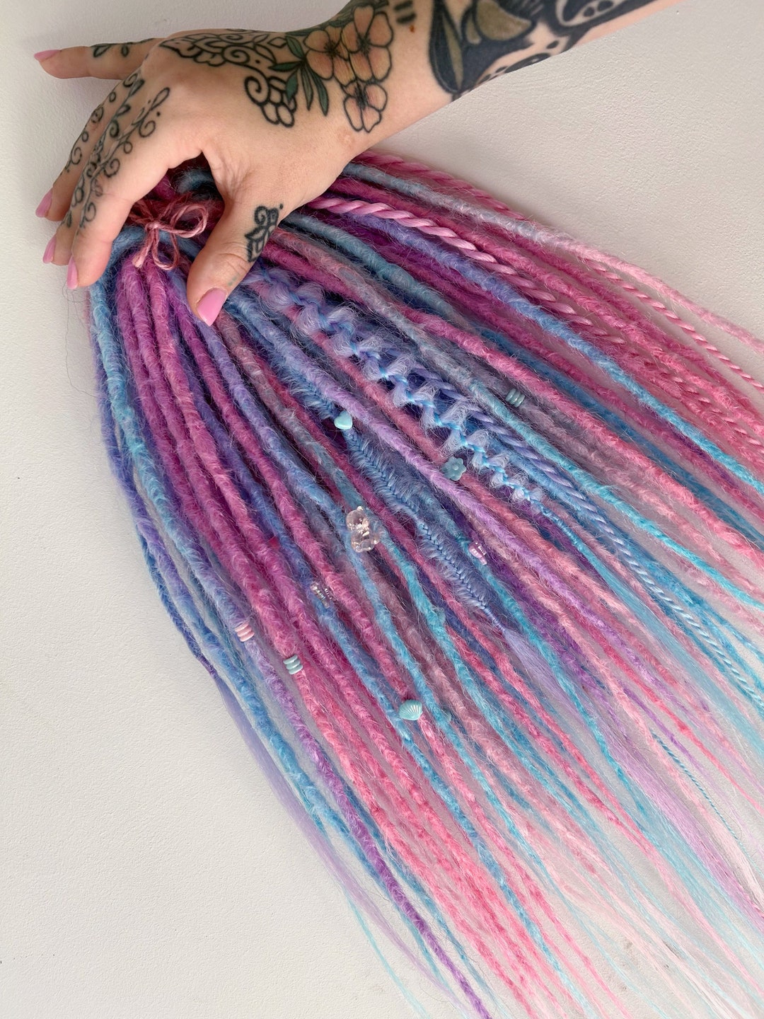 Pink Blue Pastel Mix DE Dreads , Dreadlocks Set, Lavender Locs, Double ...
