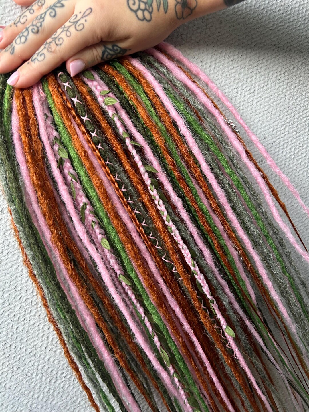 Set of Ginger Green Dreadlocks Extension, Synthetic Hair, Pink Double ...