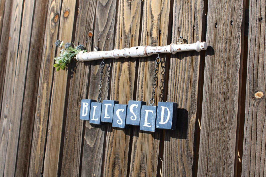 Blessed Sign, Reclaimed Spindle Sign, Reclaimed Wall Decor, Unique Dark ...