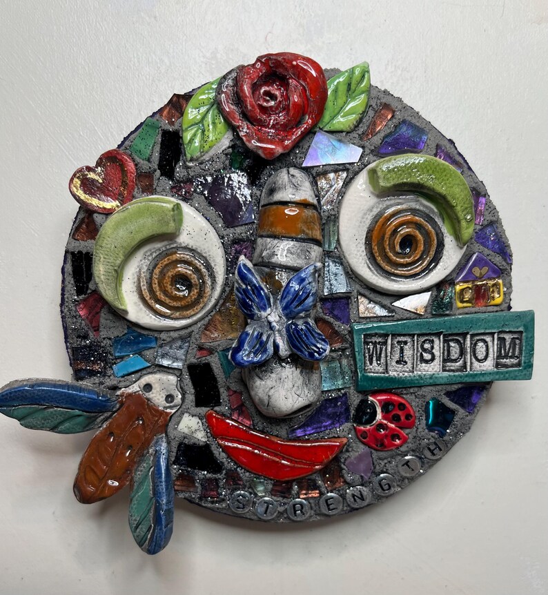 Mosaic Face Sculpture: Wisdom and Strength Mixed Media Collectible Wall ...