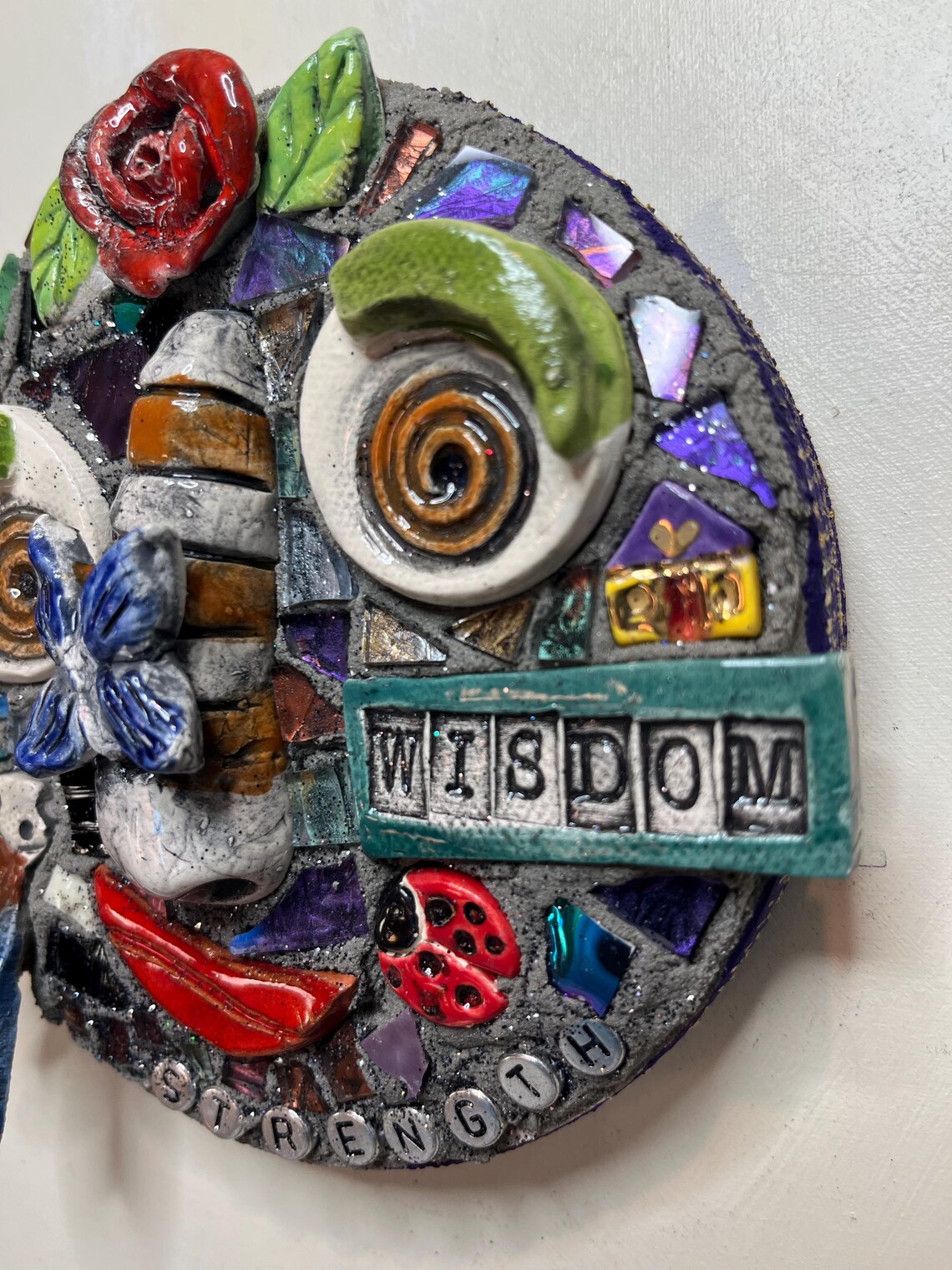 Mosaic Face Sculpture: Wisdom and Strength Mixed Media Collectible Wall ...