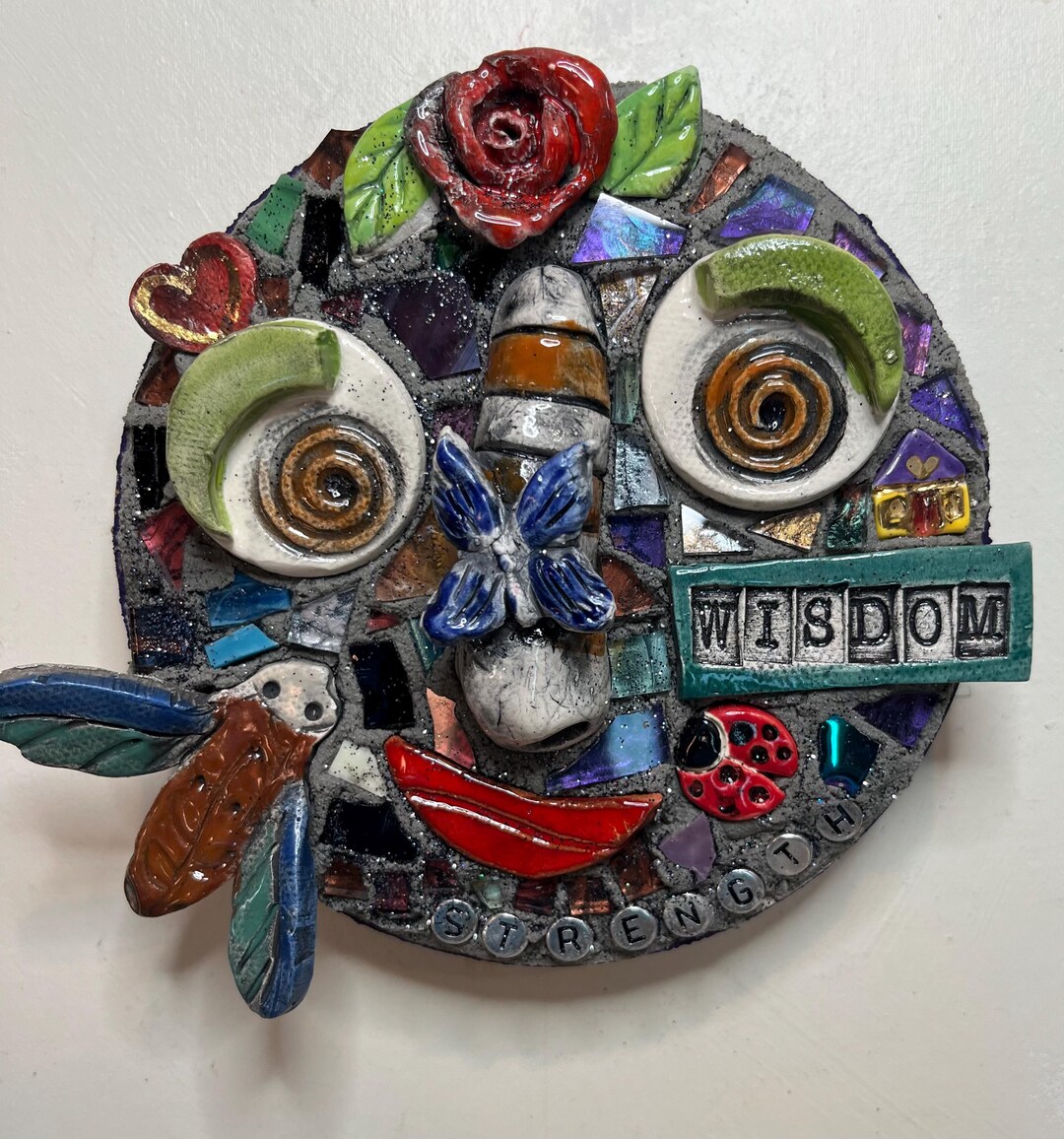 Mosaic Face Sculpture: Wisdom and Strength Mixed Media Collectible Wall ...