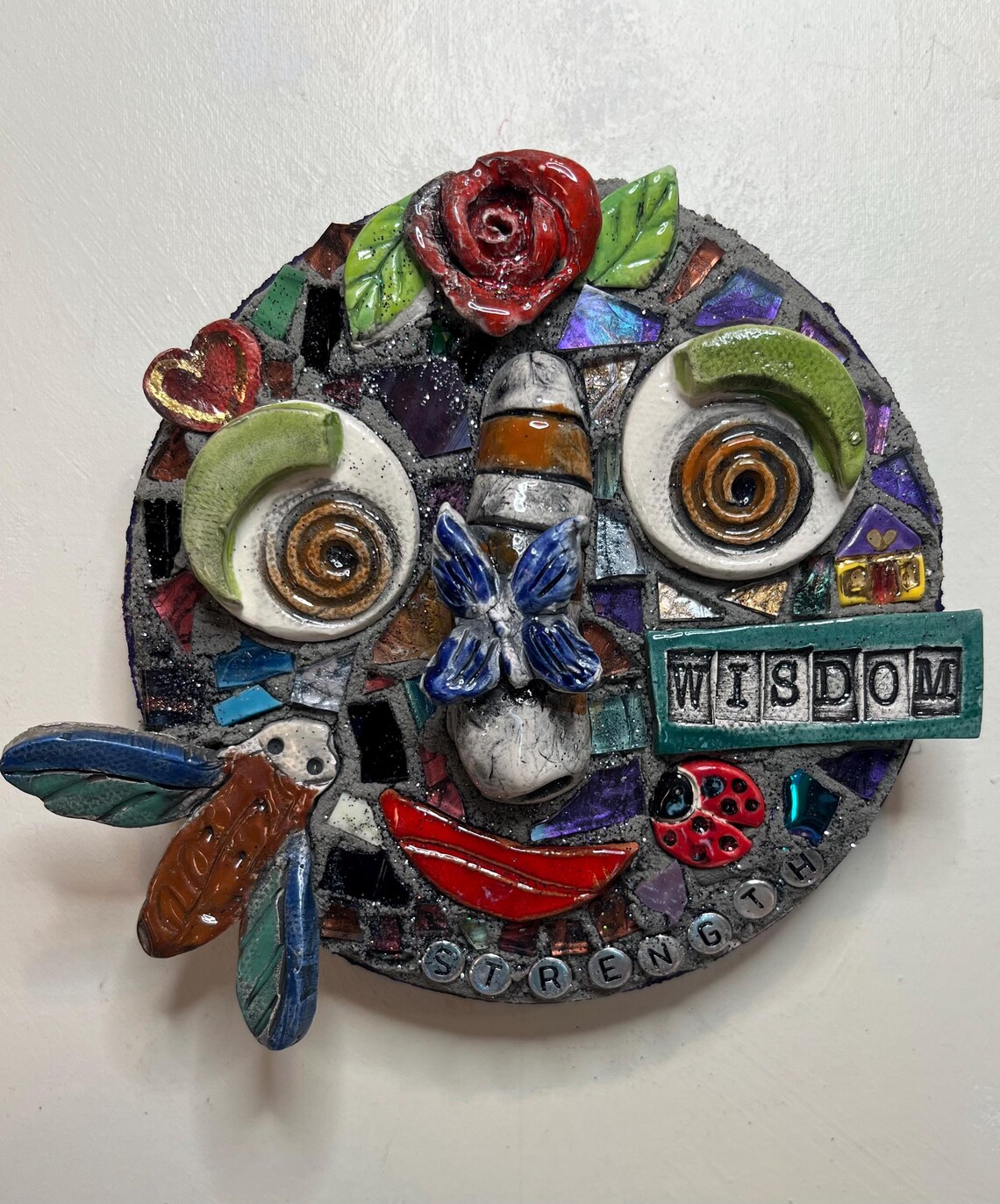 Mosaic Face Sculpture: Wisdom and Strength Mixed Media Collectible Wall ...