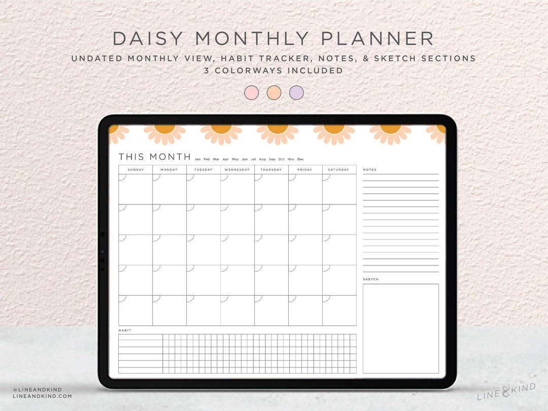 Daisy Digital Monthly Planner Printable | iPad or Printable - Etsy