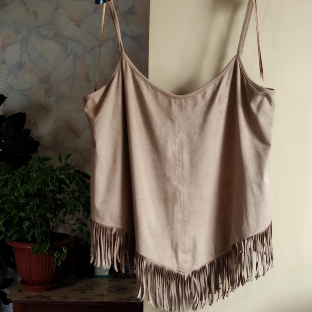 Boho Mocha Brown Fringe Cropped Top for Women Large Size - Etsy