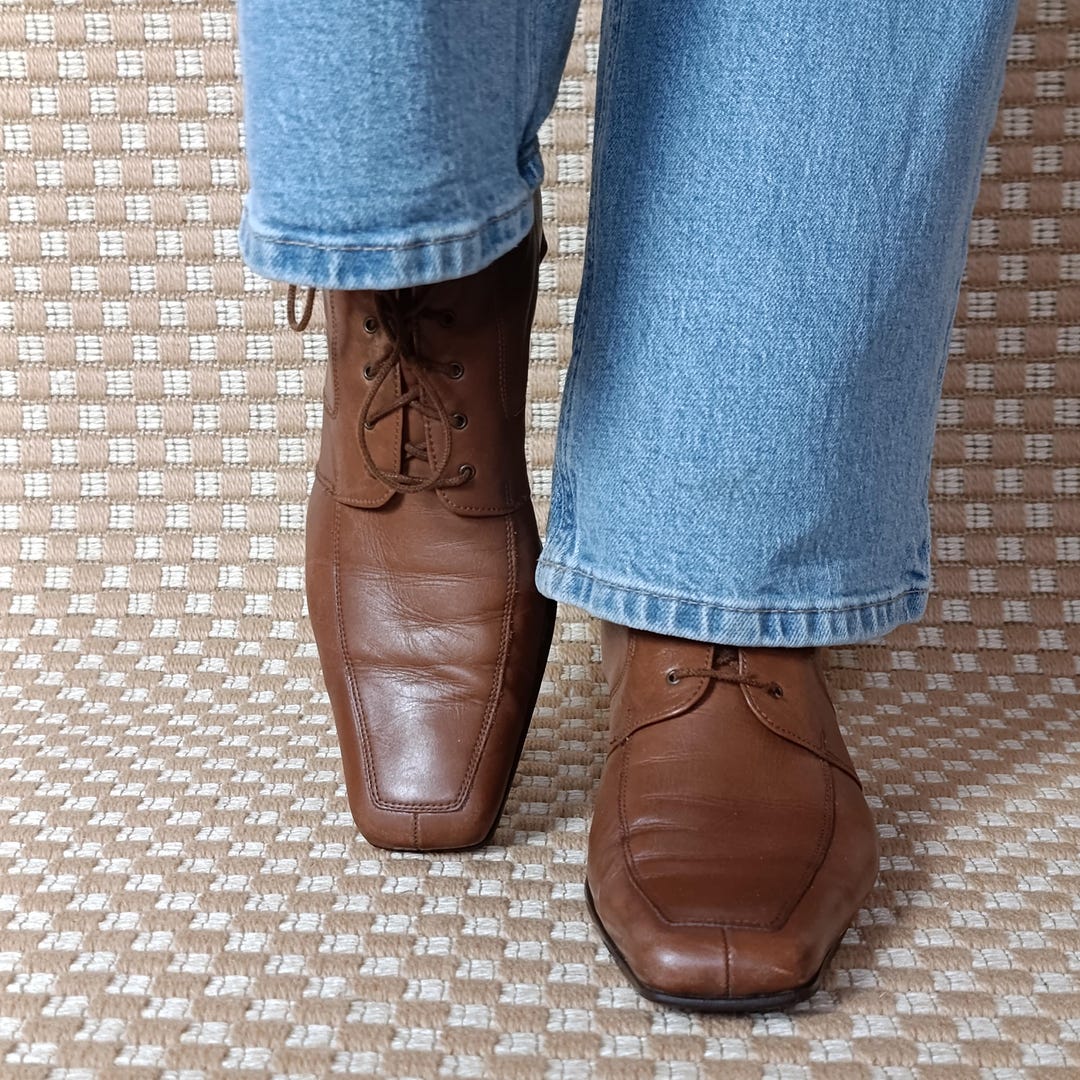 Vintage Leather Reddish-brown Block Heels Square Toe Ankle Boots by ...