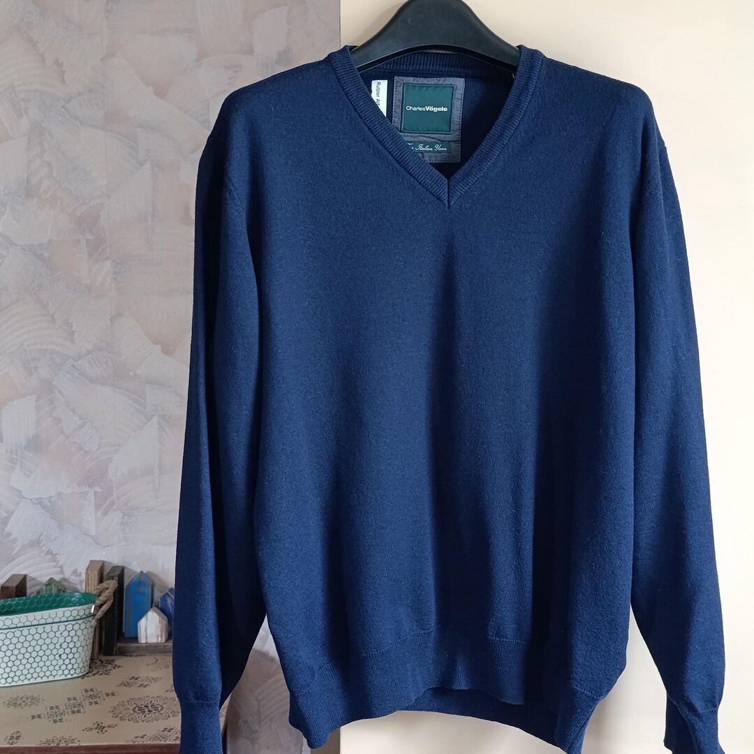 Vintage Navy Blue Wool Mens Pullover Sweater by Charles Vogele Long ...