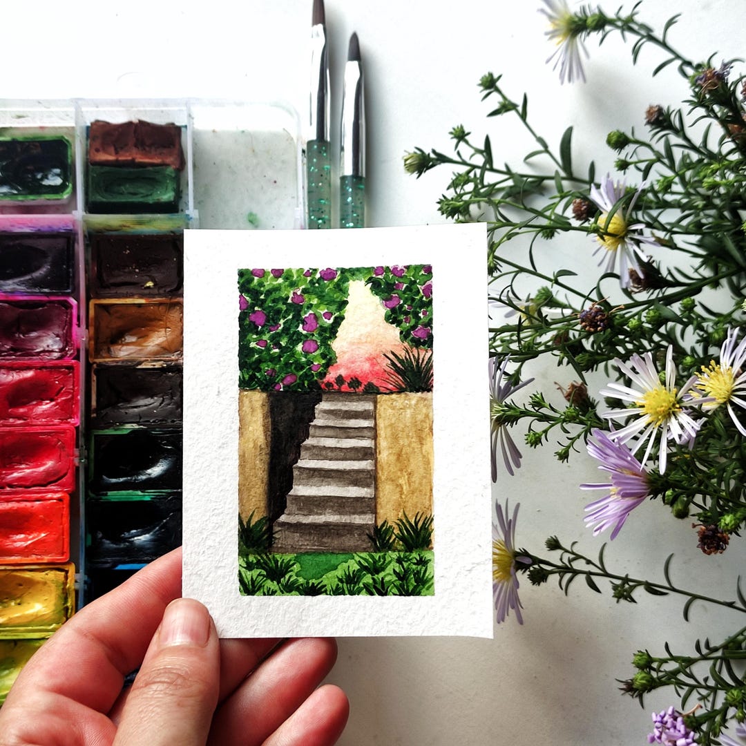 Original Watercolour Painting Miniatures, Tiny Flower Paintings, Miny Cute Watercolor Miniature ...