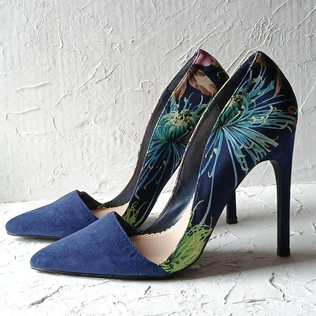 Blue With Floral Print High Heel Pump US 6.5/ EU 37/ UK 5 - Etsy