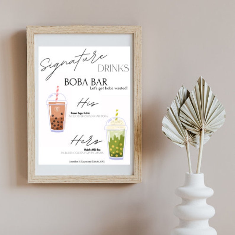 Signature Boba Drink Wedding Menu Template Bubble Tea Menu Wedding Sign ...