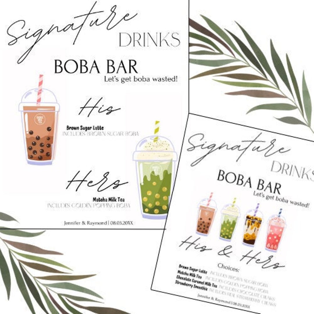 Signature Boba Drink Wedding Menu Template Bubble Tea Menu Wedding Sign ...
