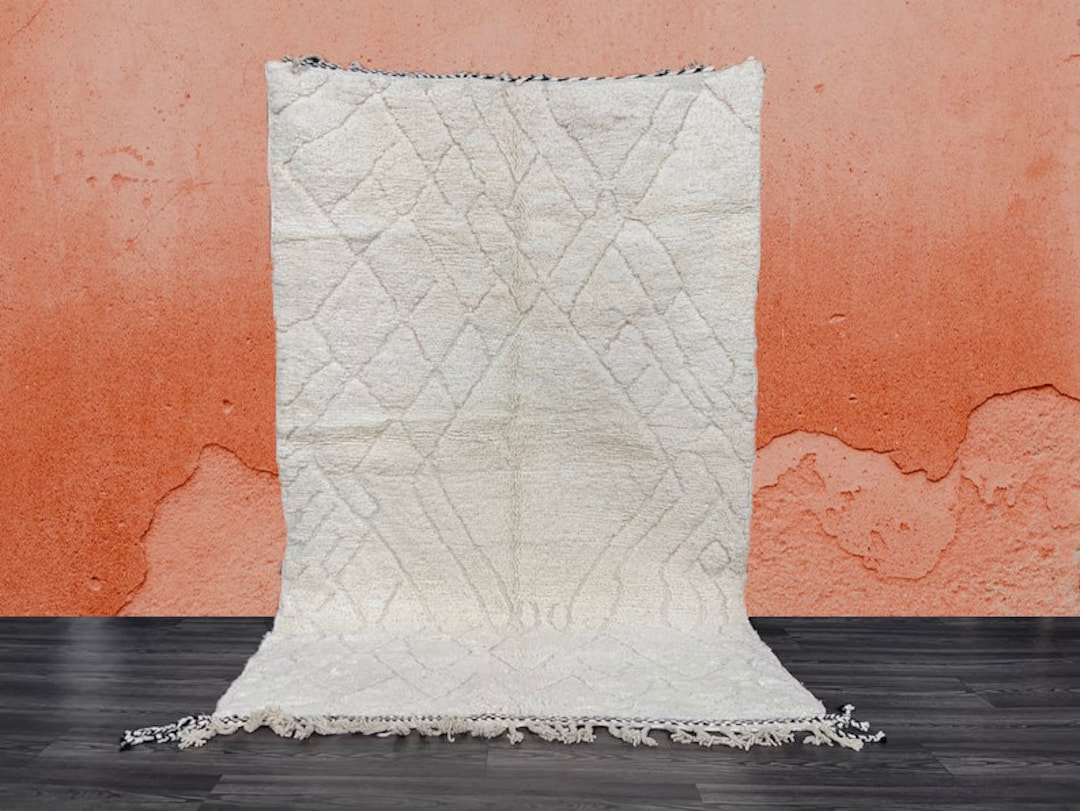 Neutral Custom White Moroccan Handmade Rug-wool Berber Rug-beni Ourain ...