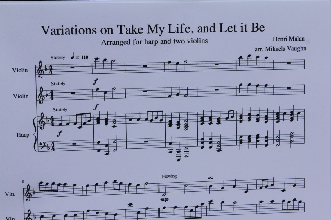 Take My Life and Let It Be, Sheet Music for Violin and Harp Ensemble ...
