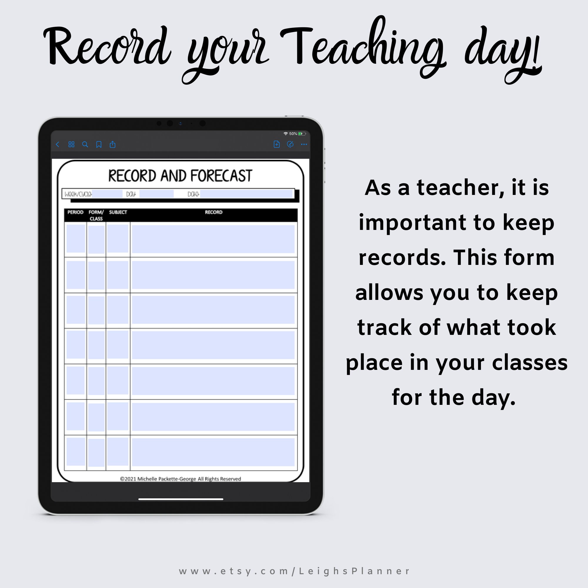 Teacher Record and Forecast Fillable PDF Form - Etsy