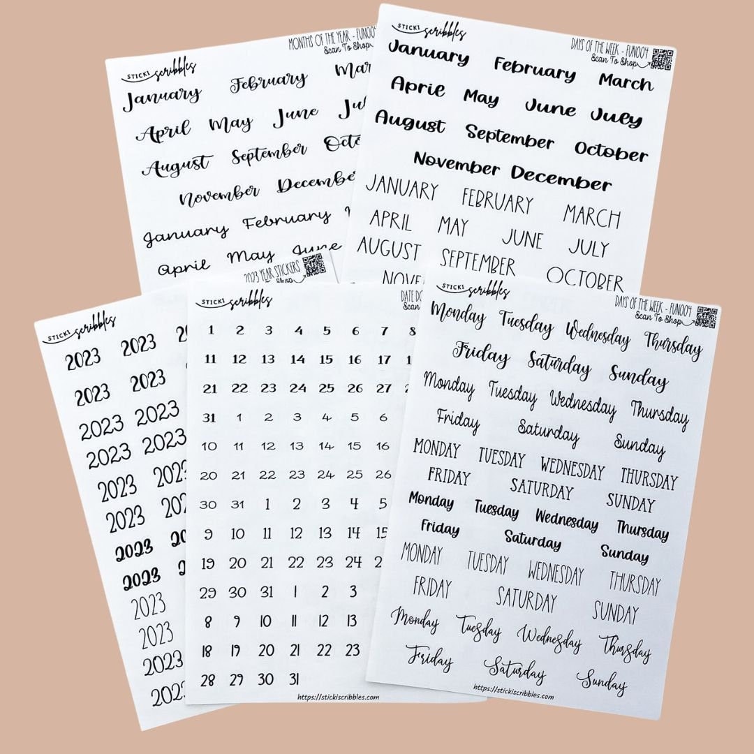 Calendar Stickers, Days of the Week, Months, Date Dots, Functional ...