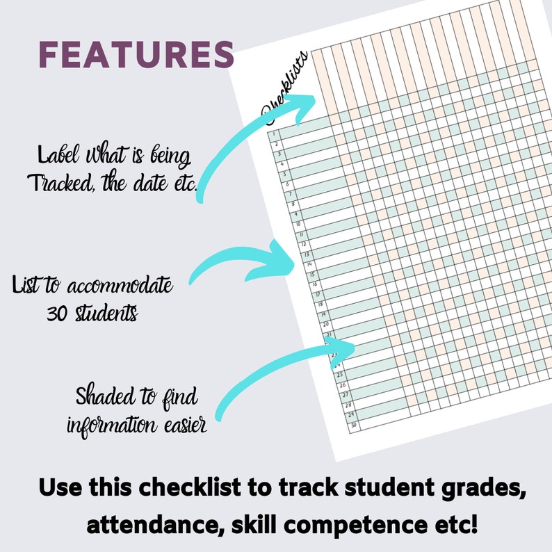 Print and Use Checklist, Teacher Grade Log Sheet, Class Gradebook ...