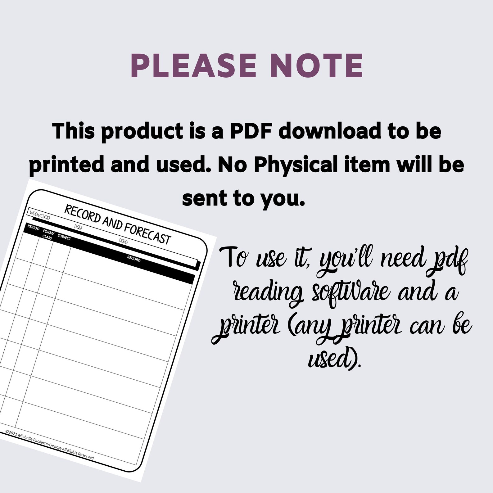 Teacher Record and Forecast Fillable PDF Form - Etsy