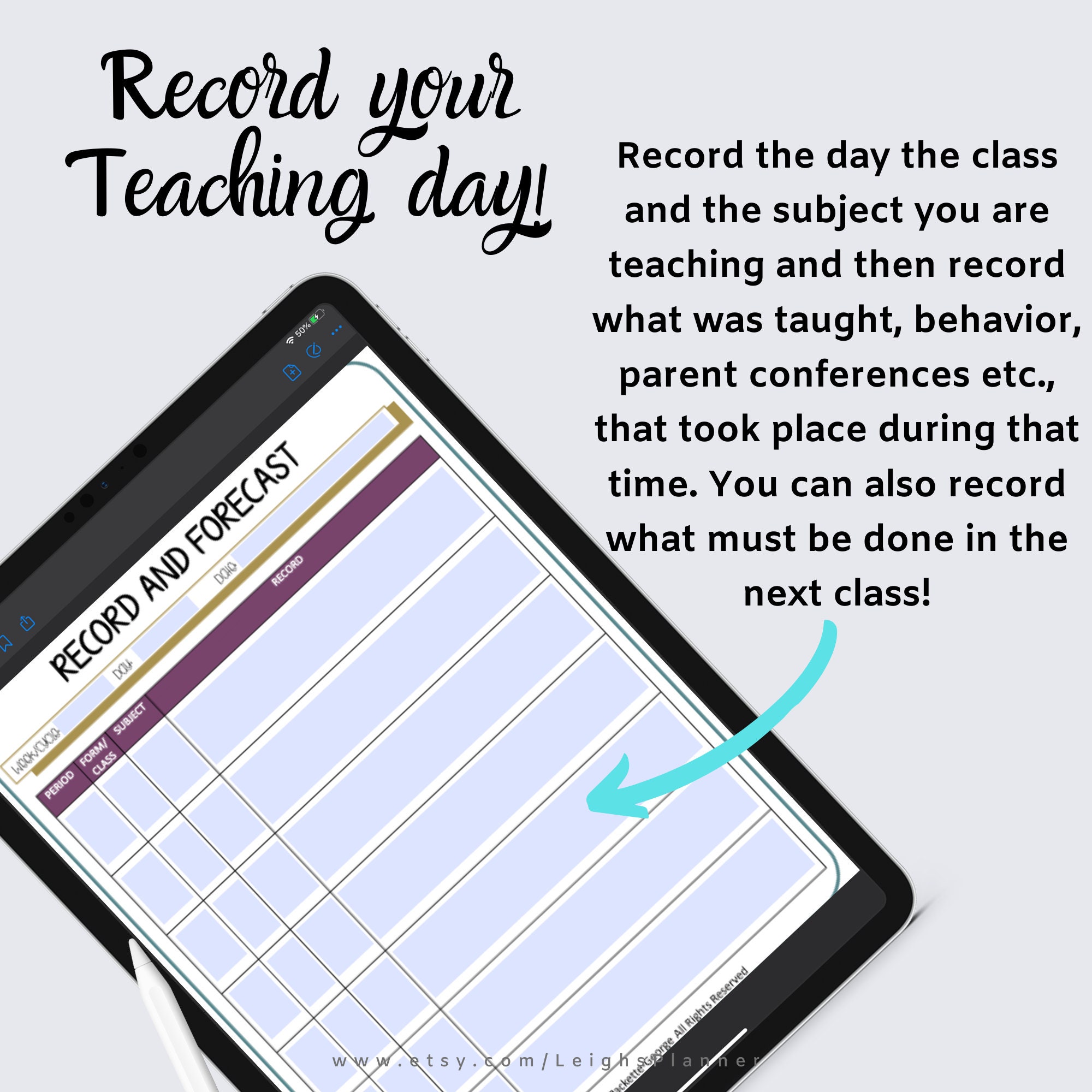 Teacher Record and Forecast Fillable PDF Form - Etsy