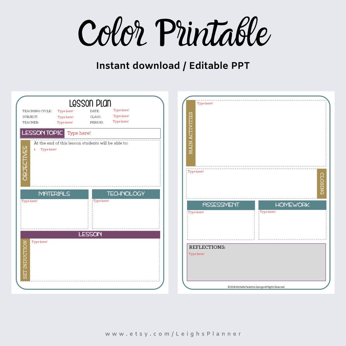 Lesson Plan Template for Teachers Editable / INSTANT Digital - Etsy