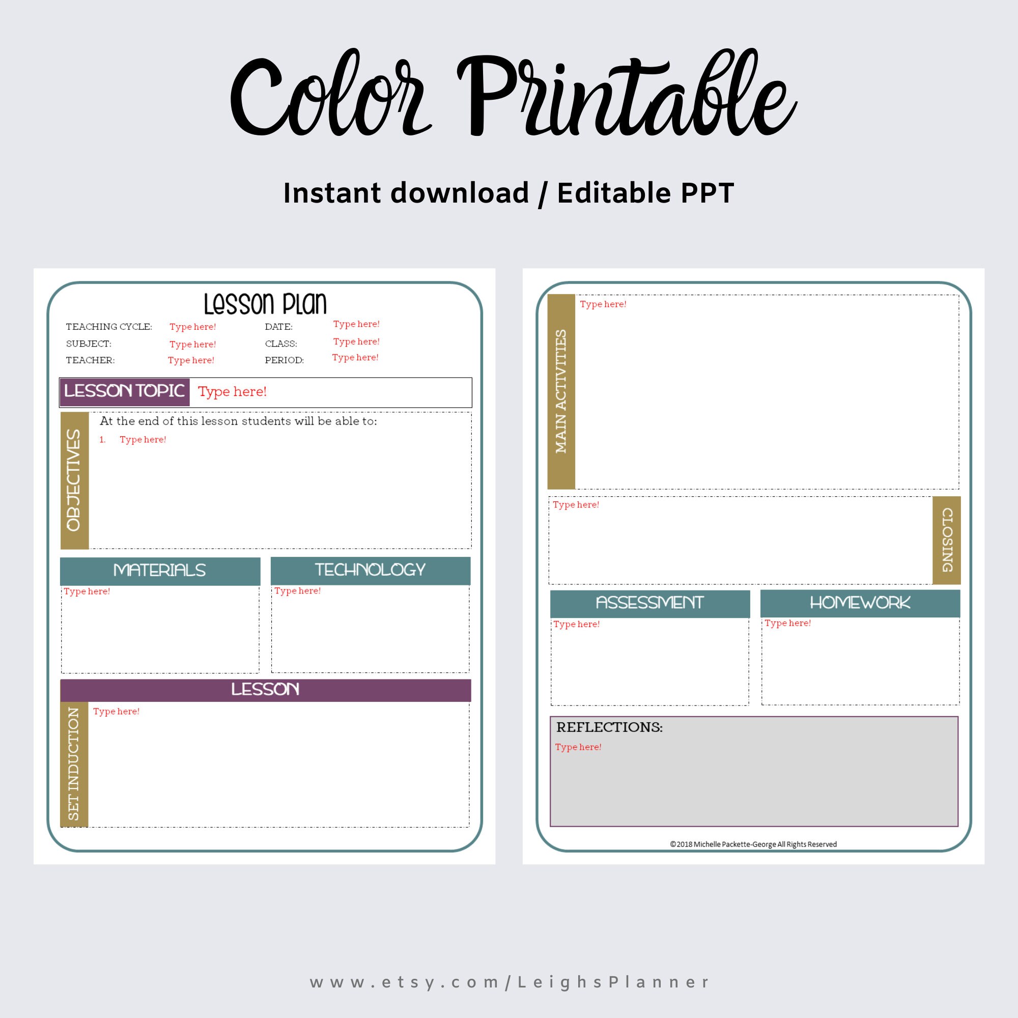Lesson Plan Template for Teachers Editable / INSTANT Digital - Etsy