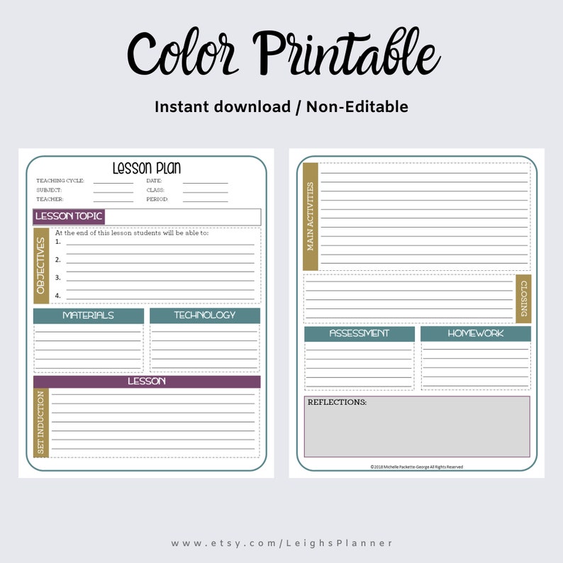 Lesson Plan Template for Teachers Editable / INSTANT Digital - Etsy