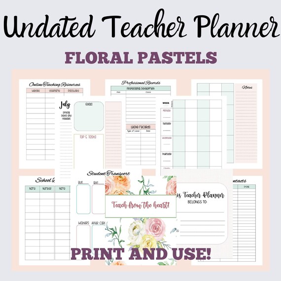 Floral Pastels Undated Teacher Planner Print and Use Lesson | Etsy