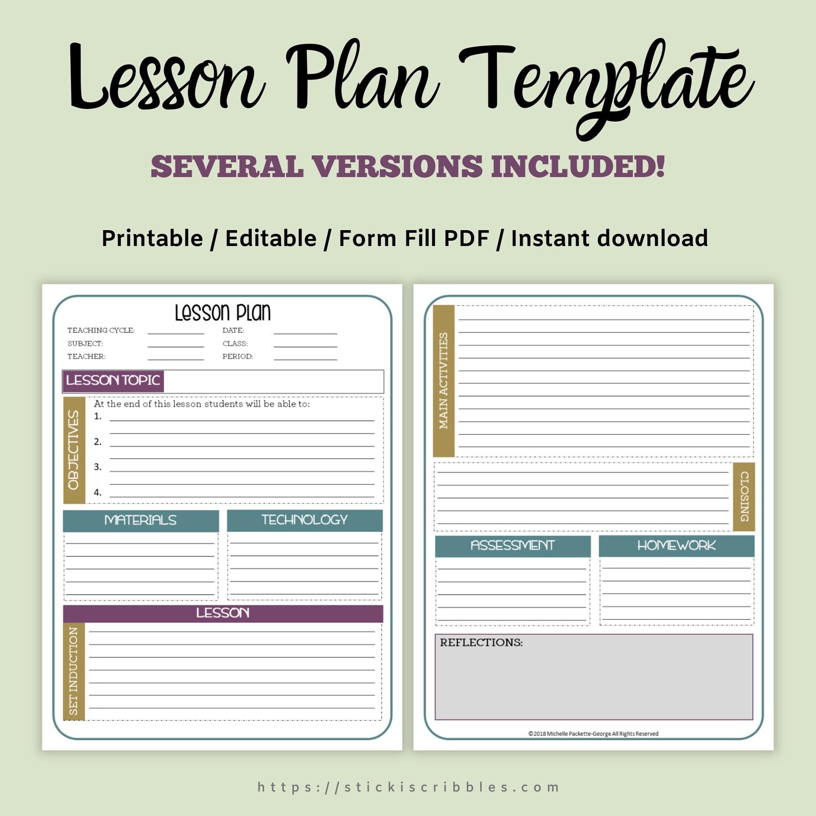 Lesson Plan Template for Teachers - Editable / INSTANT Digital Download ...