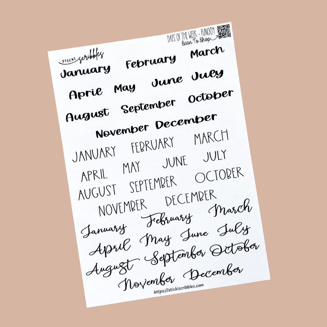 Calendar Stickers, Days of the Week, Months, Date Dots, Functional ...