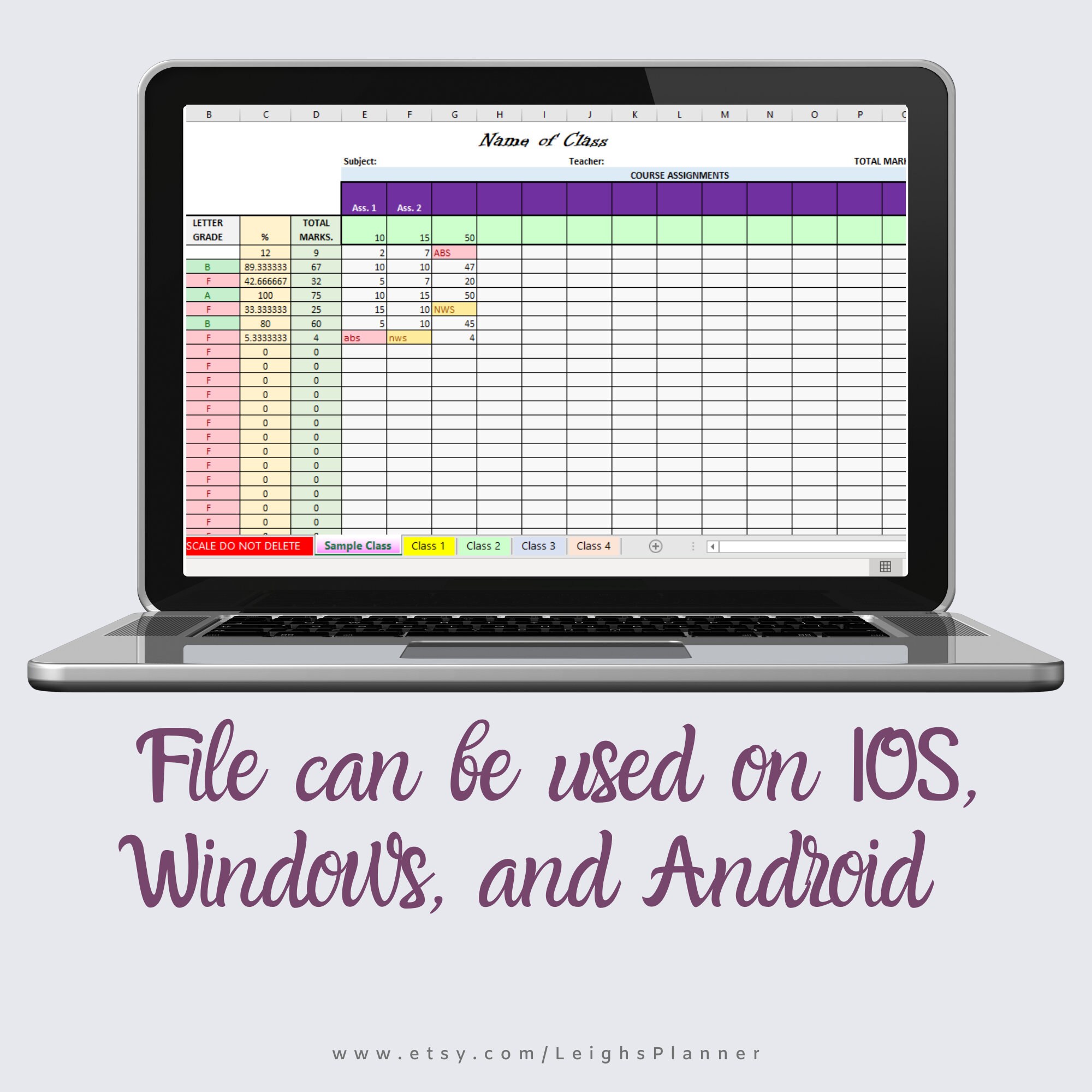 Simple Automatic Excel Grade Book - Etsy