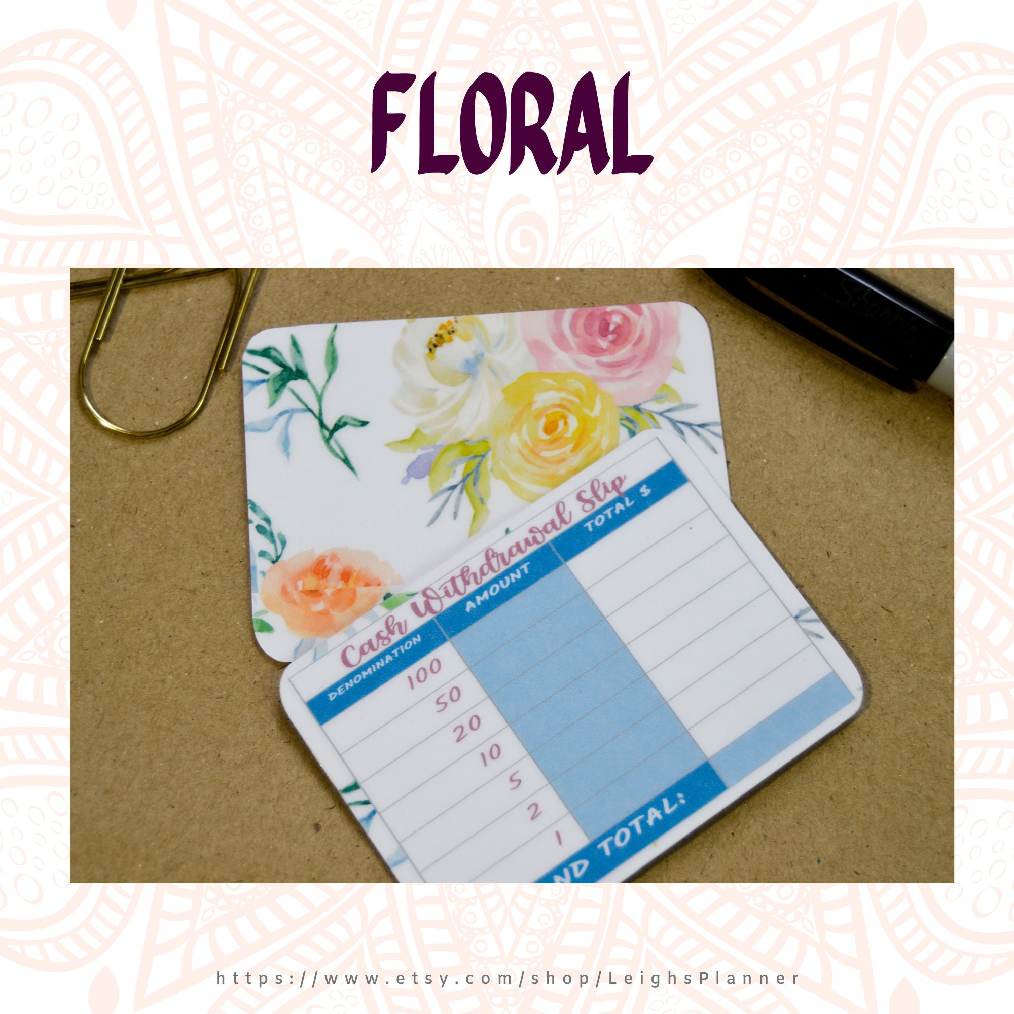 Cash Withdrawal Slip / Bank Teller Slip / Reusable Cash Breakdown Card ...