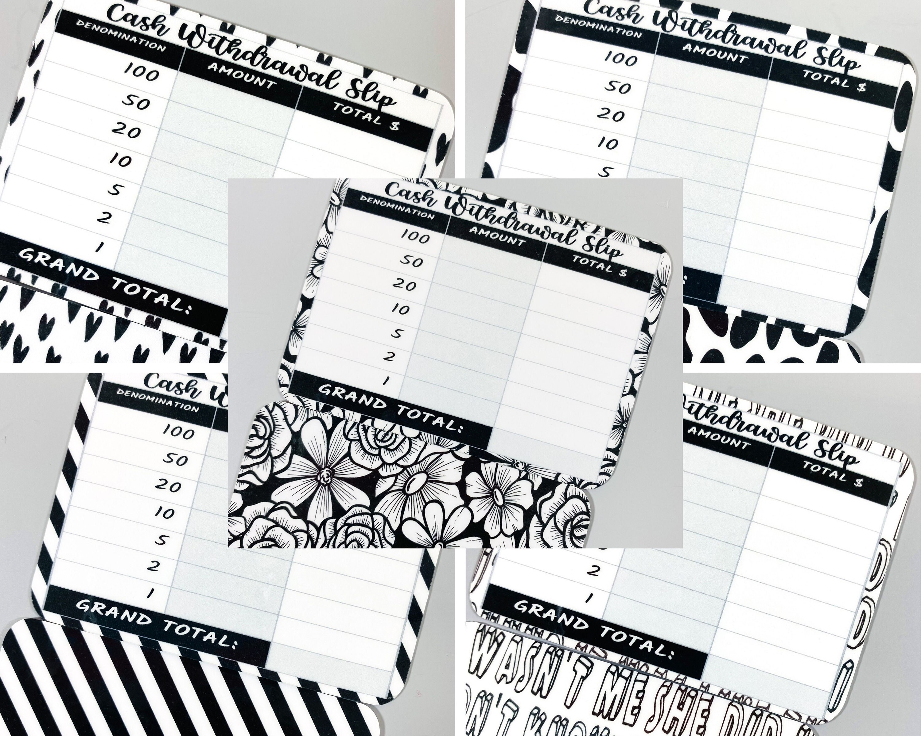 Black and White Cash Withdrawal Card, Bank Teller Slip, Cash Breakdown ...