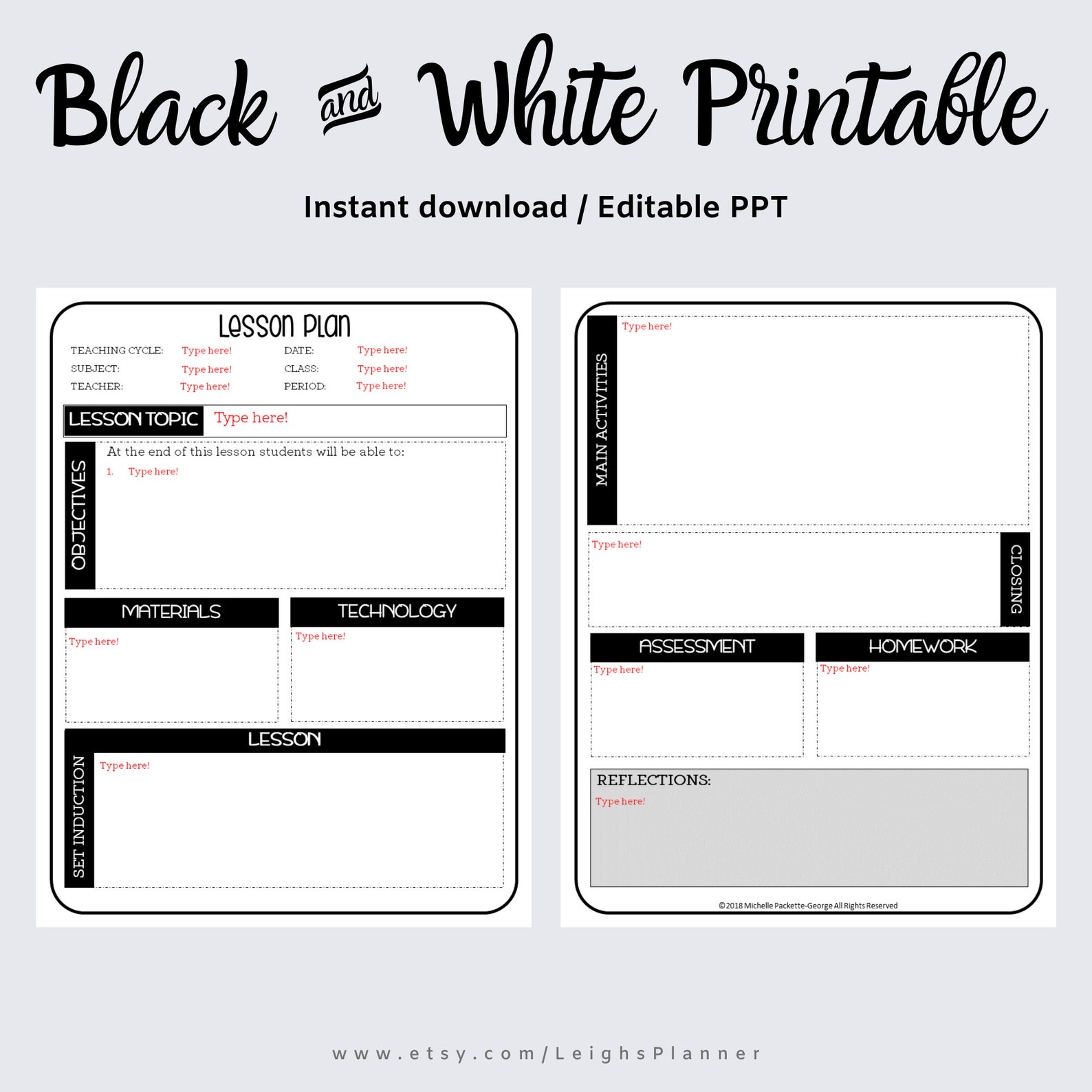 Lesson Plan Template for Teachers Editable / INSTANT Digital - Etsy
