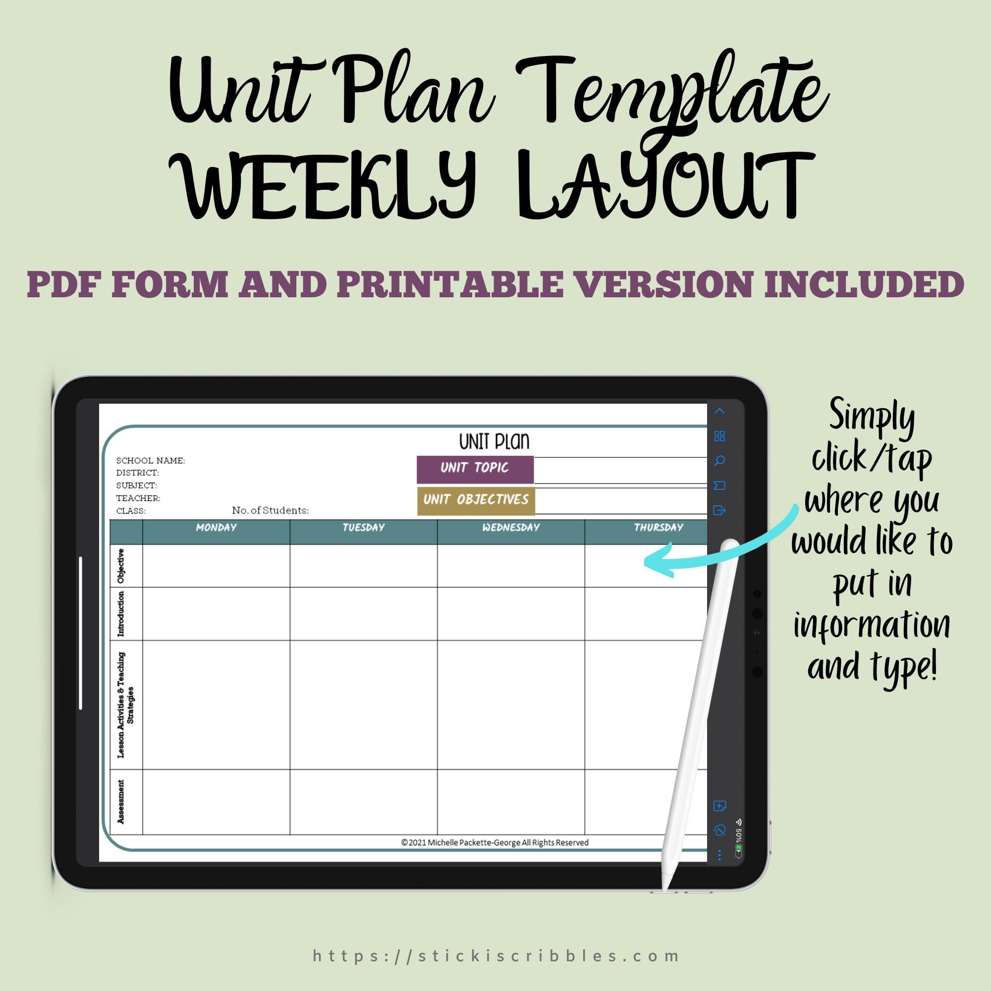 Unit Plan Template Week Layout - Etsy