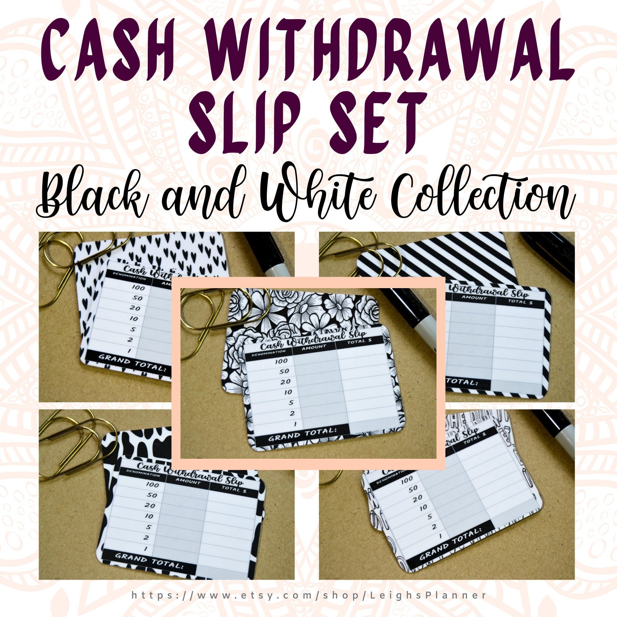 Black and White Cash Withdrawal Card, Bank Teller Slip, Cash Breakdown ...