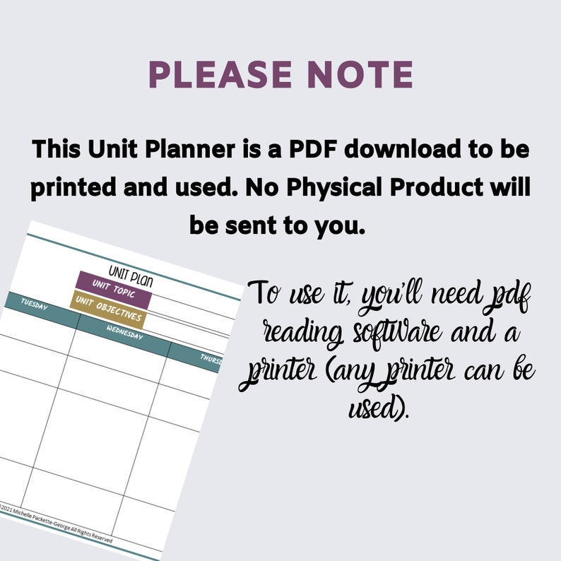 Unit Plan Template - Week Layout - Etsy