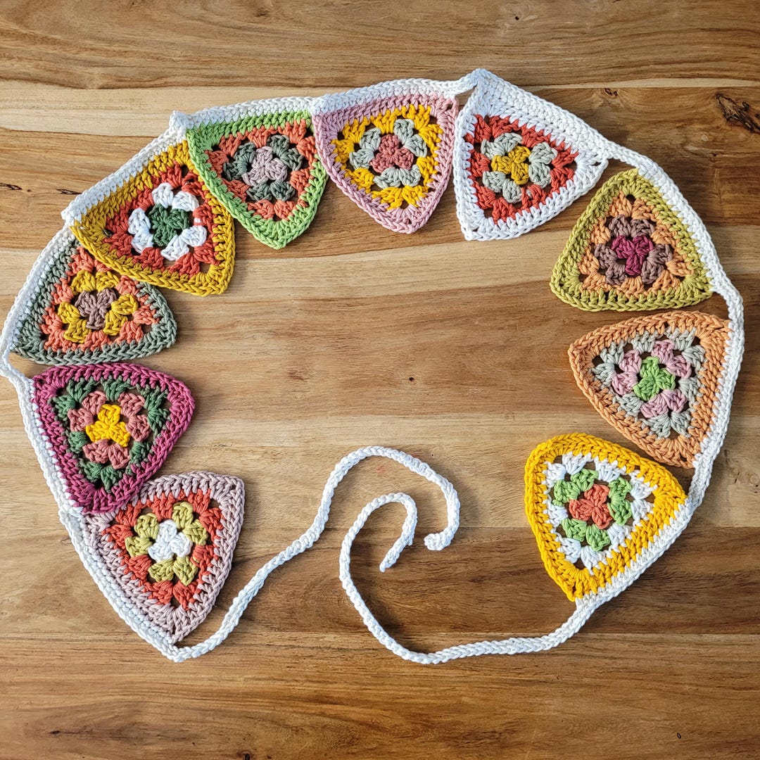 Crocheted Garland With 10 Granny Square Flags in Autumn Colours. - Etsy
