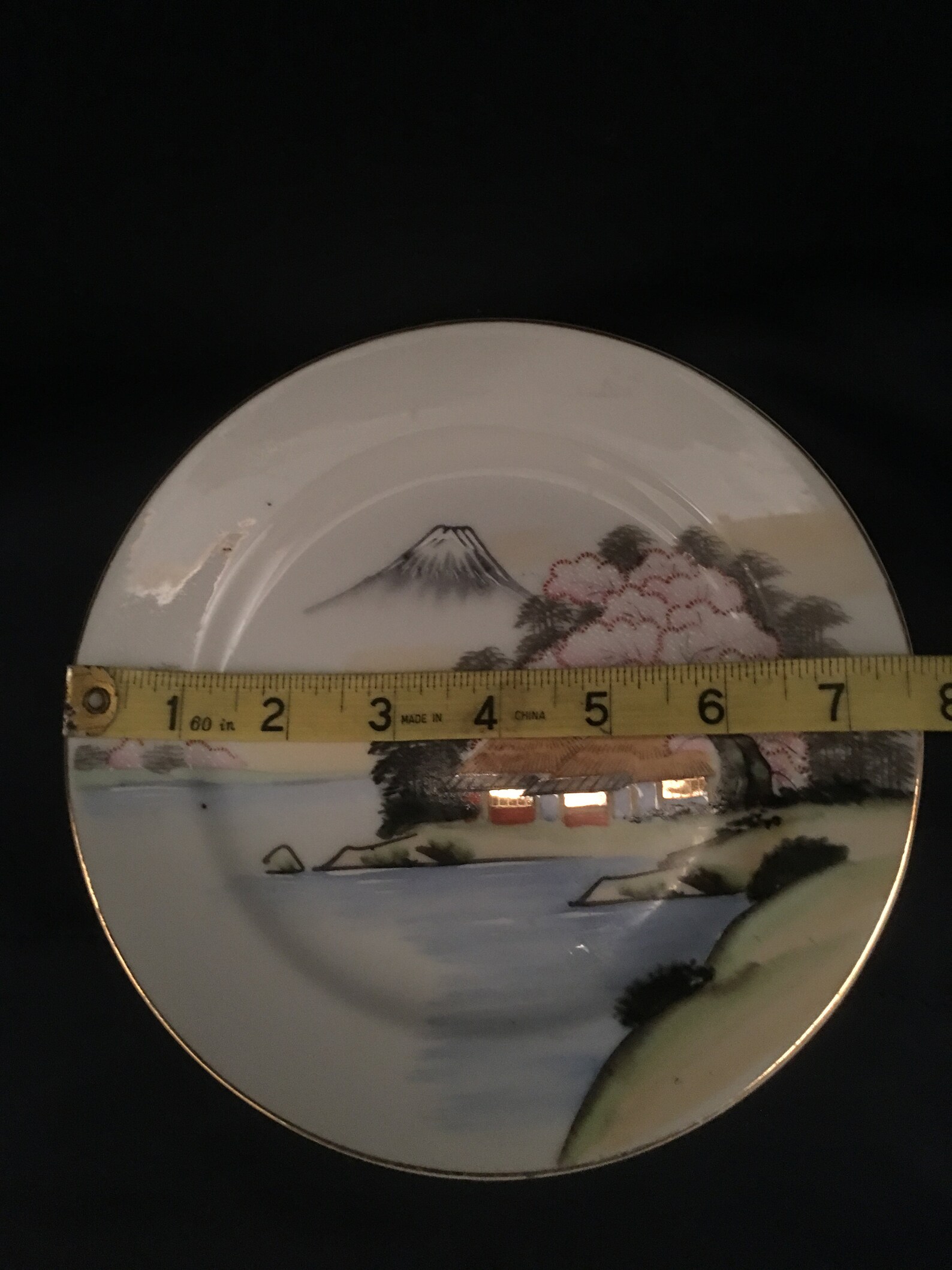 Vintage Hand Painted Plate Mt. Fuji Country Side Scene Gold Trimmed ...
